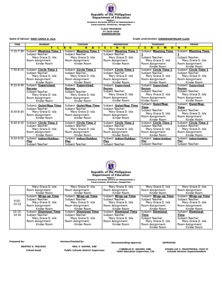 Class Program Kinder | PDF | Social Institutions | Public Administration