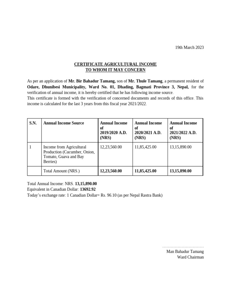 Agriculture Certificate | PDF