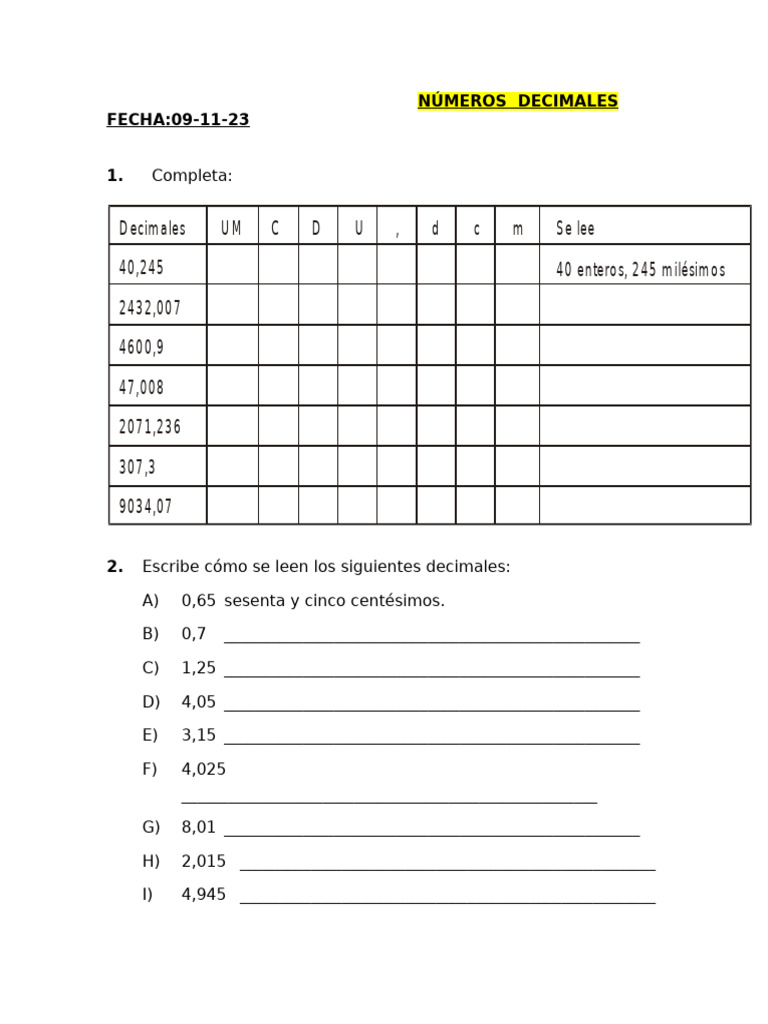 Cómo leer números decimales correctamente | PDF