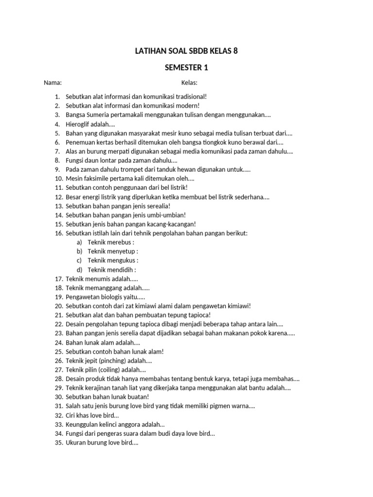 Latihan Soal Sbdb Kelas 8 Smtr 2(3) | PDF