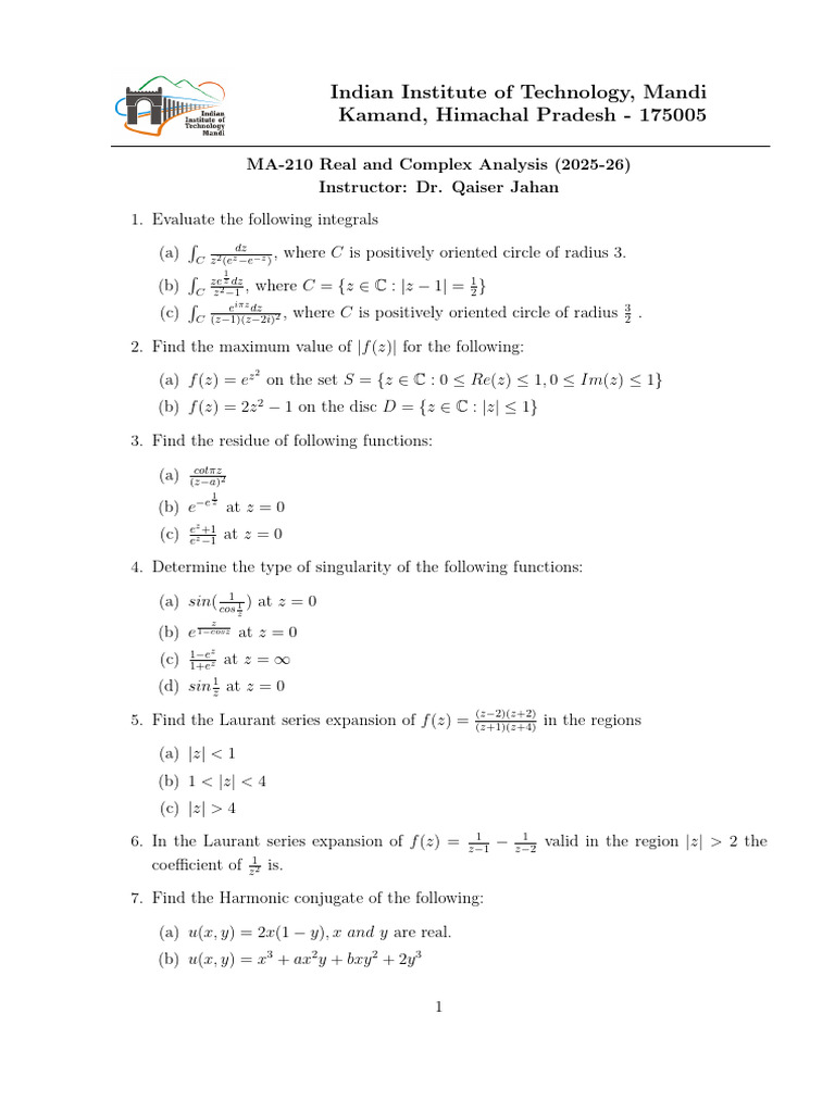 MA 210 Real and Complex Analysis | PDF