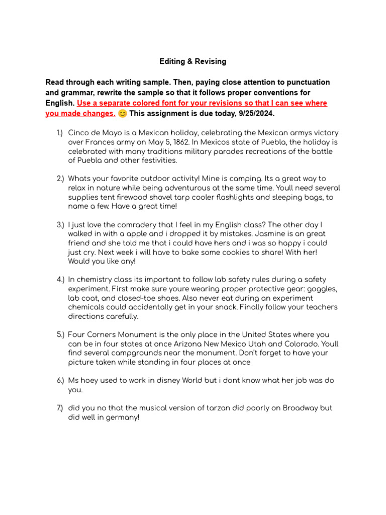 ELA Editing & Revising Activity | PDF