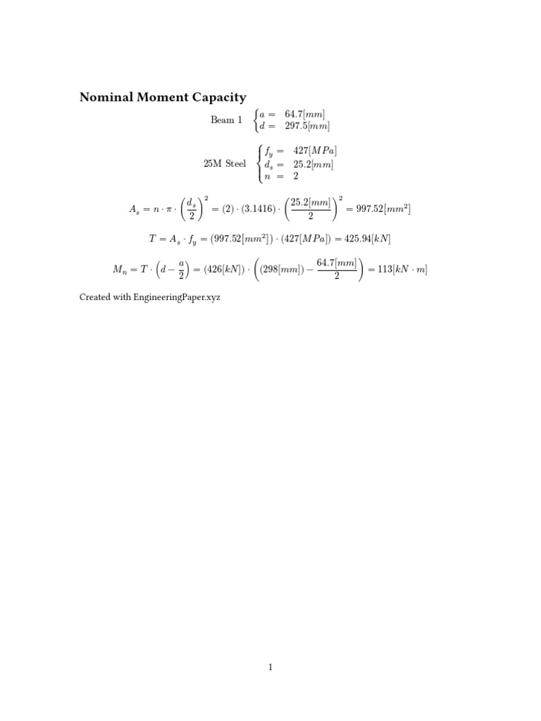 Nominal Moment Capacity of Beam 1 | PDF