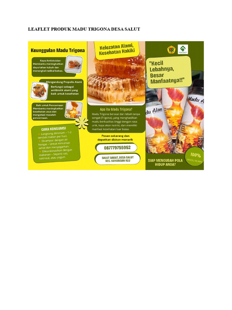 Desa Salut - Leaflet Produk Madu Trigona | PDF