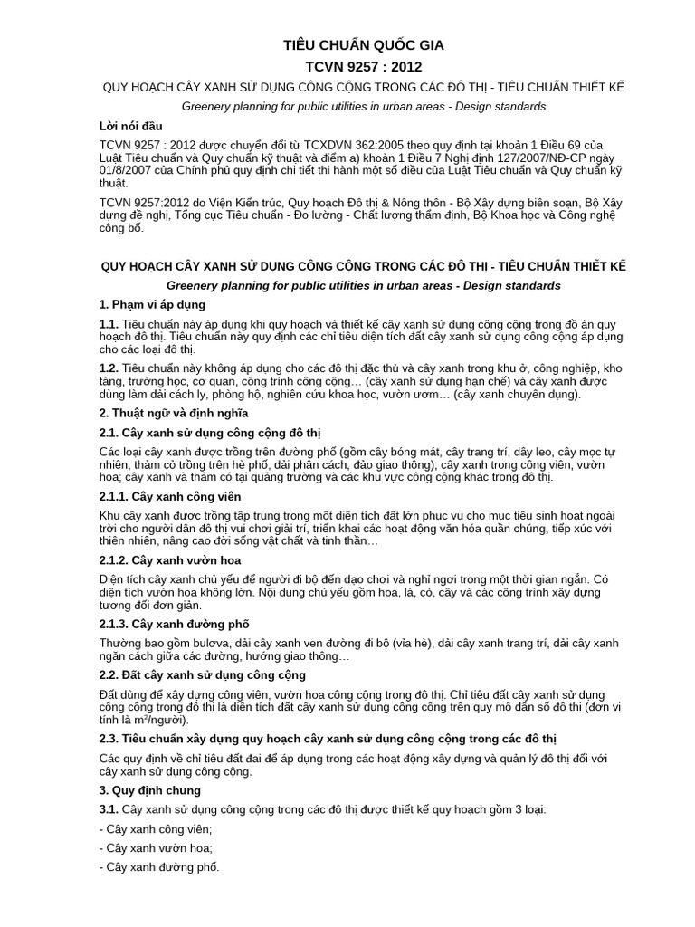 3. TCVN 9257-2012-Quy Hoach Cay Xanh Su Dung Cong Cong Trong Cac Do Thi - Tieu Chuan Thiet Ke | PDF