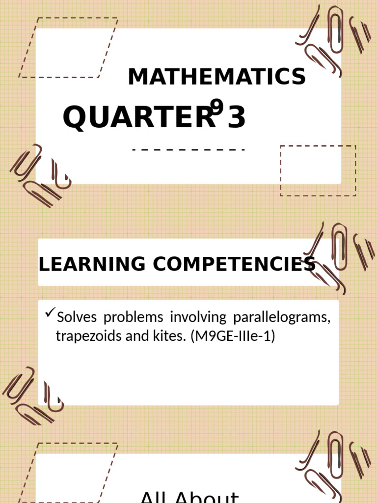 Solving Rectangle, Rhombus, Trapezoid and Kite Using Theorems WEEK 5 | PDF | Area | Elementary ...