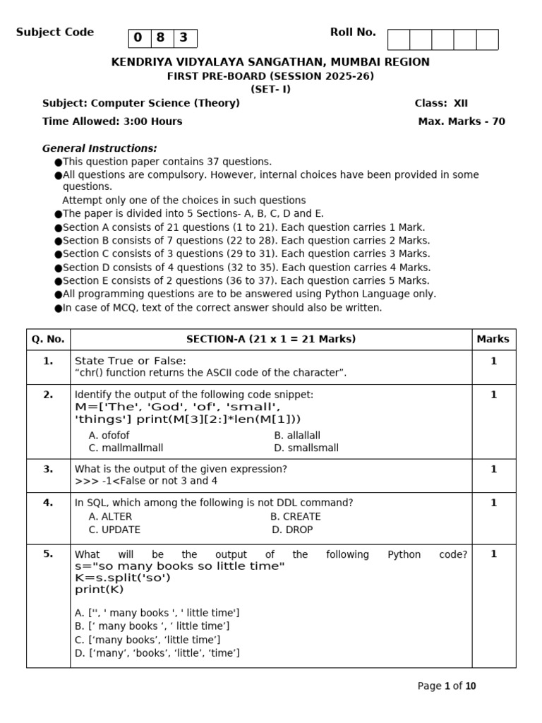 QP_PB-1_XII_CS_2025-2618 | PDF | Databases | Computer Network