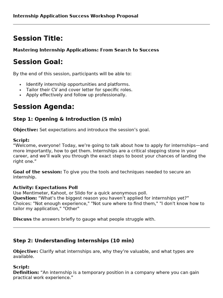 Internship Application Success Workshop Proposal | PDF | Internship ...