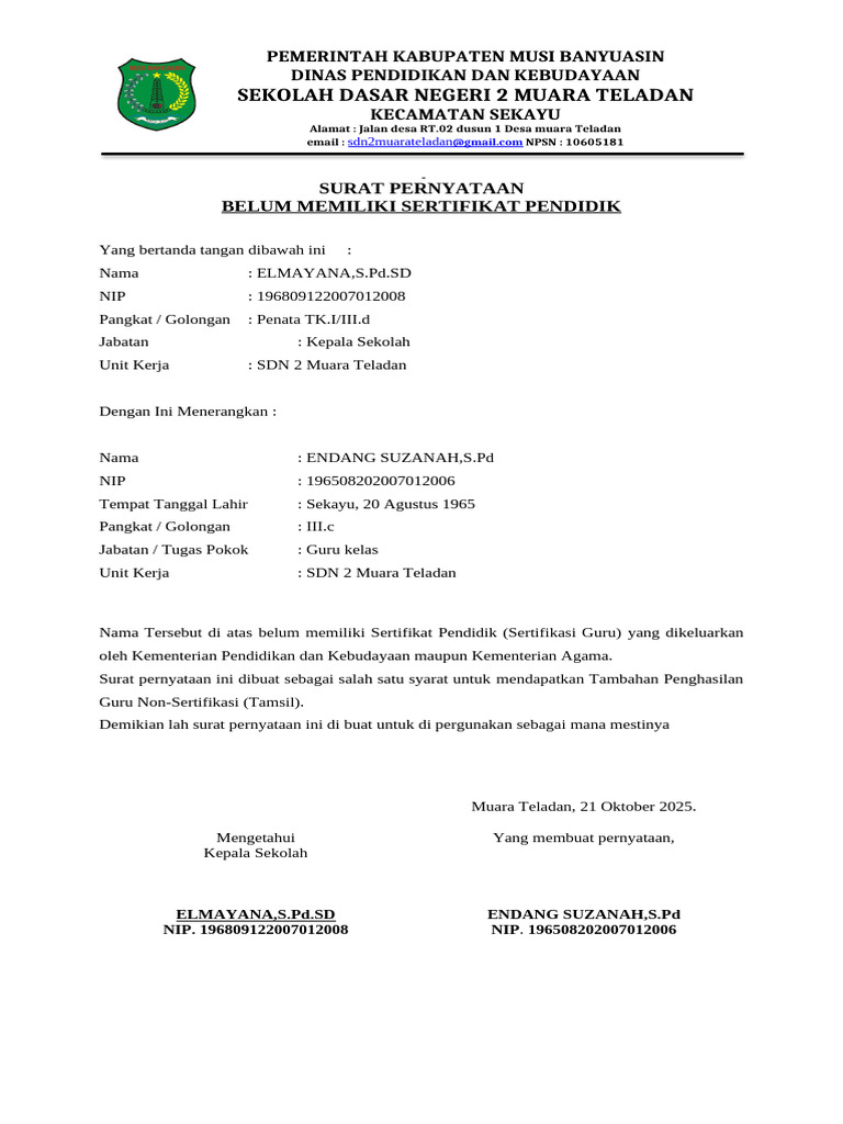 Surat Pernyataan Belm Serdik.docx SUMARTI | PDF