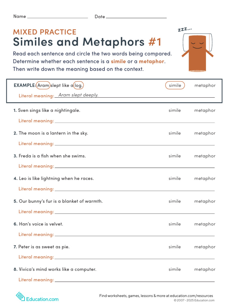 Mixed Practice Similes Metaphors 1 | PDF