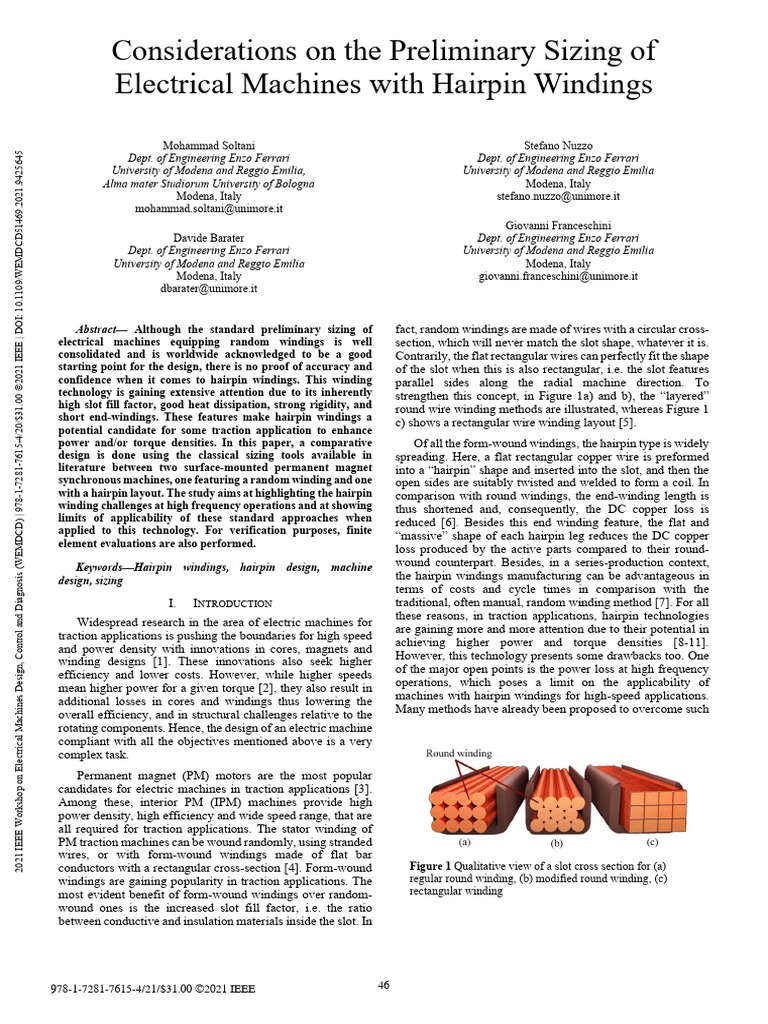 Sizing Electrical Machines with Hairpin Windings | PDF | Electric Motor ...