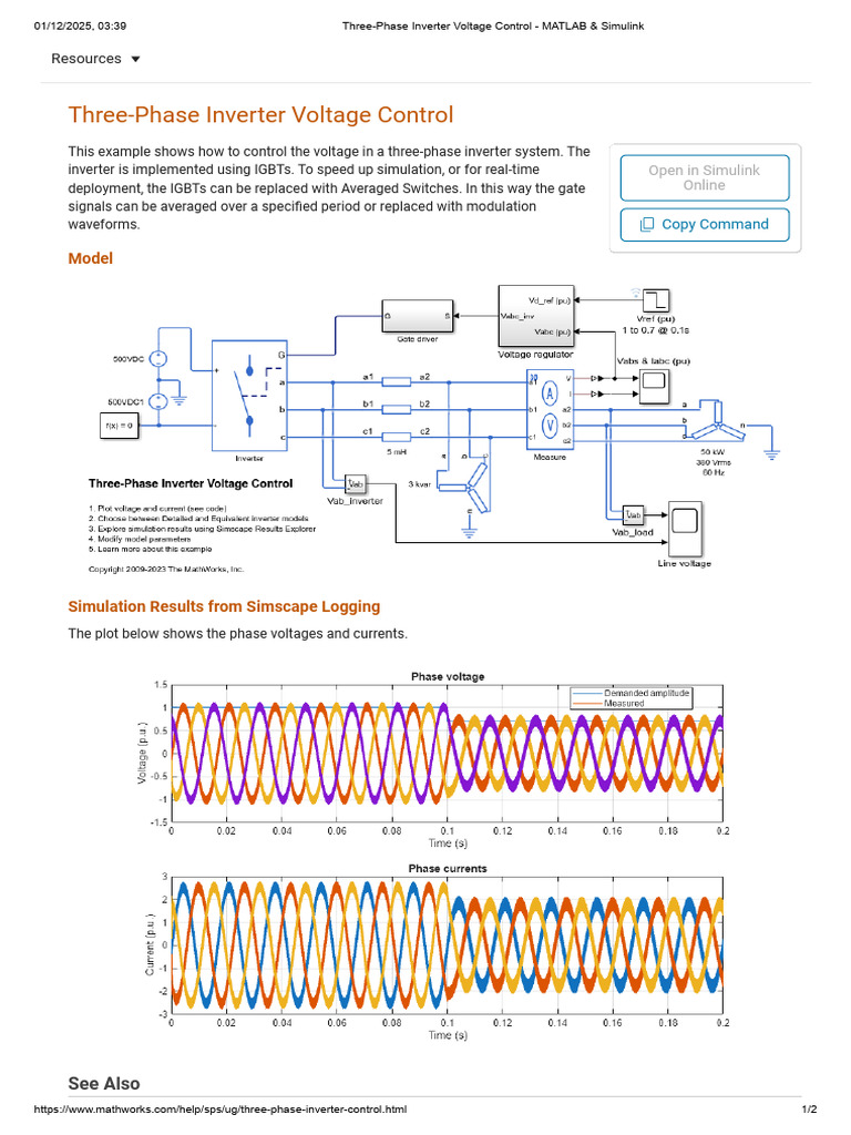 Three-Phase Inverter Voltage Control - MATLAB & Simulink | PDF