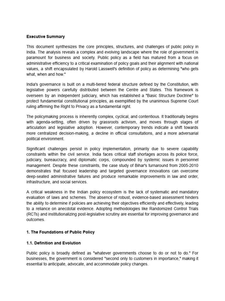 Executive Summary policy making | PDF | Bill (Law) | Policy