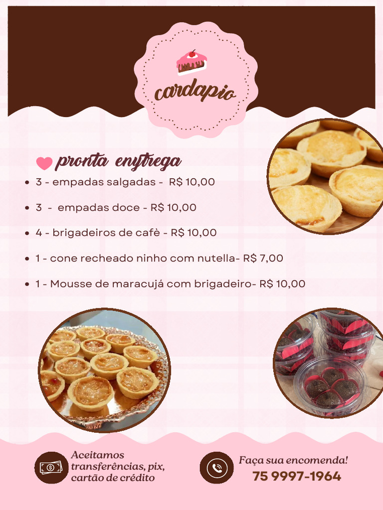 Cardápio de Bolos Confeitaria Moderno Rosa Marrom Menu | PDF