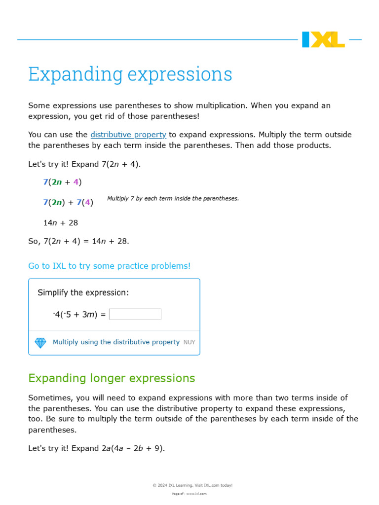 IXL Expanding Expressions | PDF | Polynomial | Number Theory