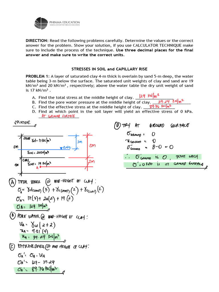 p3-Quiz No.2- Stresses in Soil and Capillary Rise Answer Key | PDF | Soil Mechanics | Soil