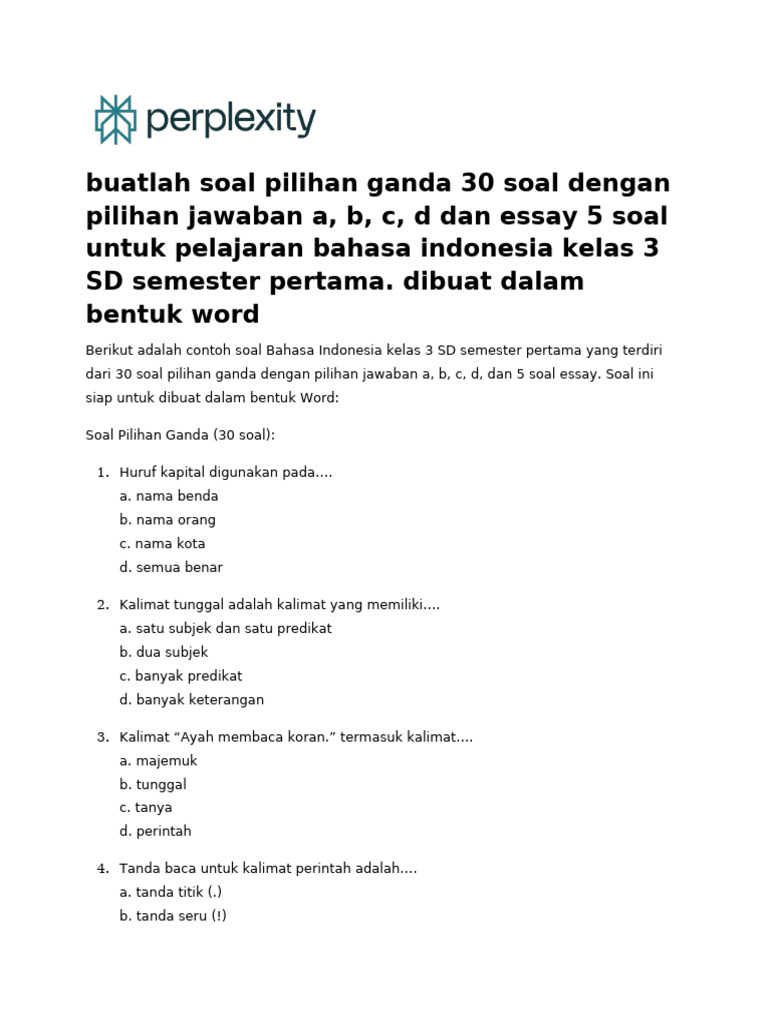 Soal Bahasa Indonesia Kelas 3 SD Semester 1 | PDF