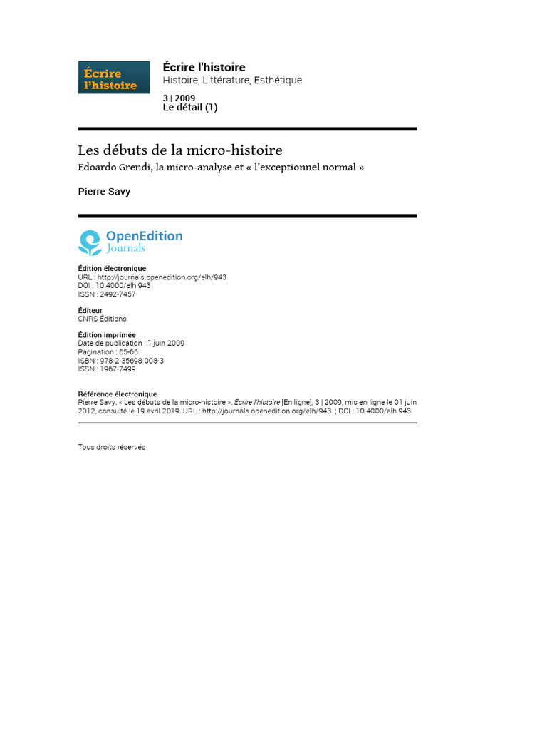Débuts de la micro-histoire par Grendi | PDF | Enseignement des Arts ...