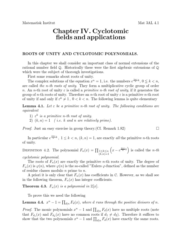 Cyclotomic Fields and Applications | PDF | Prime Number | Group (Mathematics)