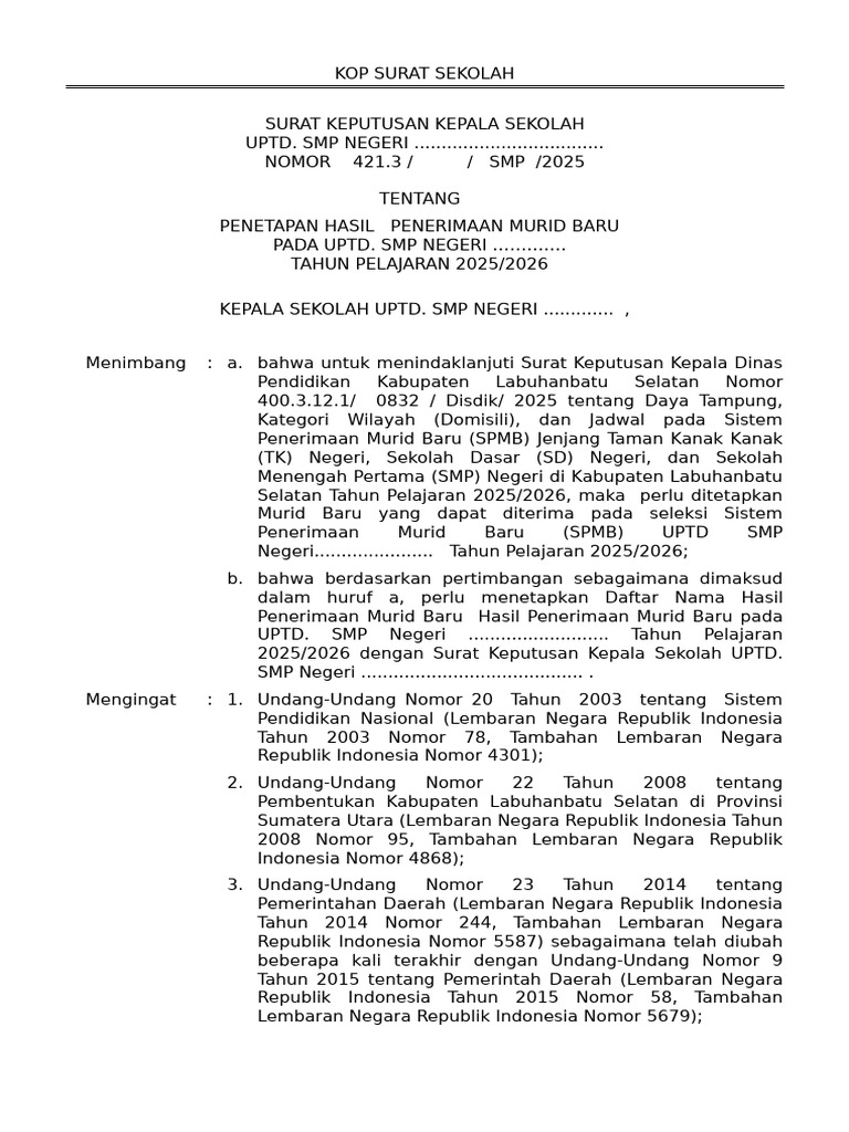 Hasil Penerimaan Murid Baru SMP 2025 | PDF