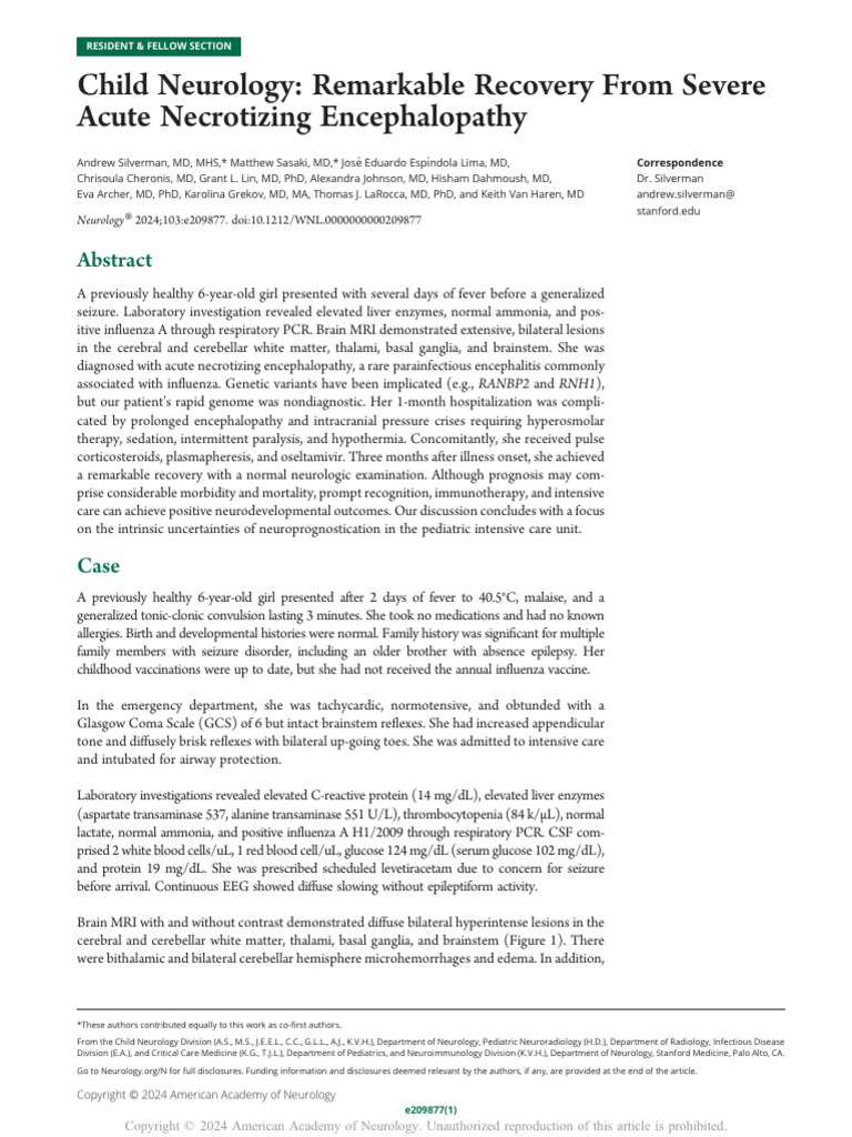 Silverman Et Al 2024 Child Neurology Remarkable Recovery From Severe ...