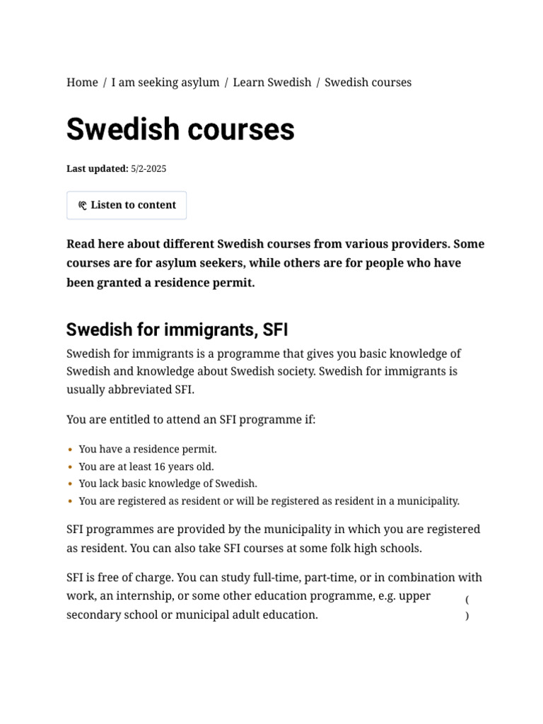 Swedish Courses - Informationsverige - Se | PDF | Sweden | Adult Education
