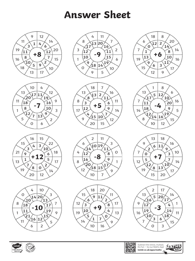 Addition and Subtraction Wheels - Answers | PDF