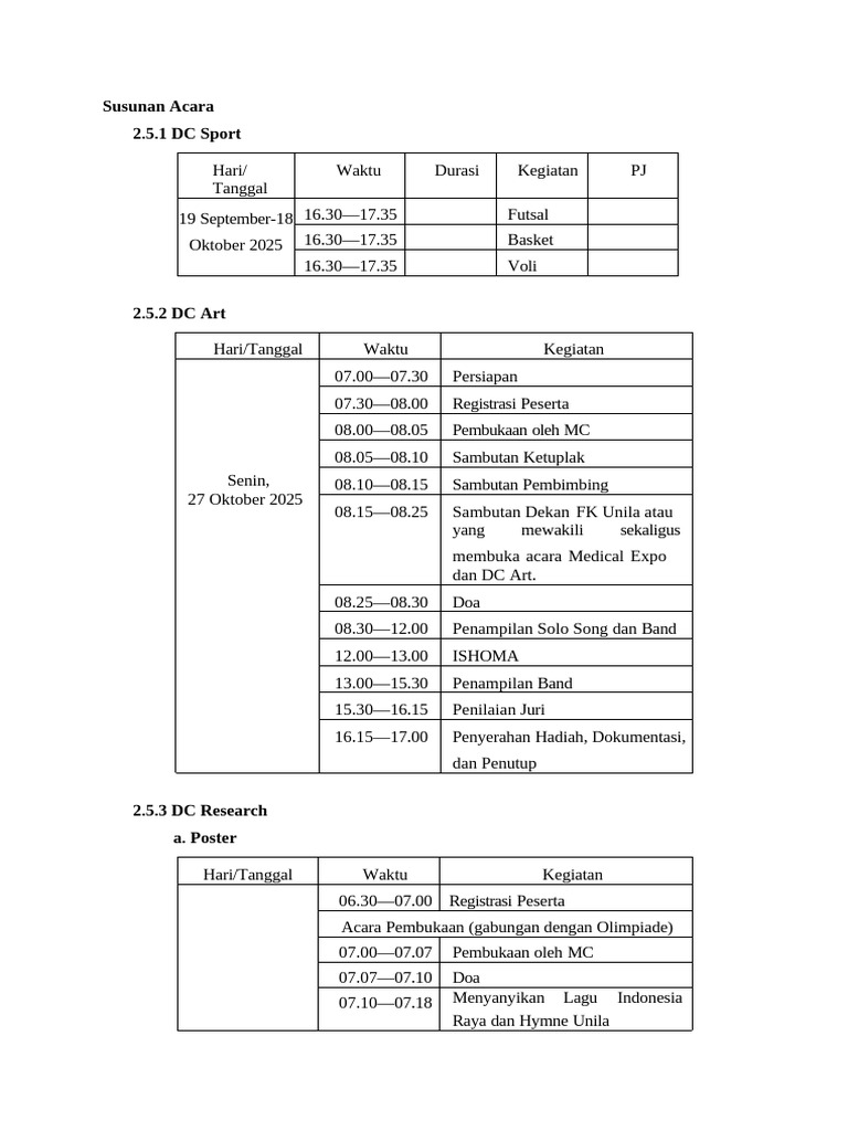 Susunan Acara Dekan Cup | PDF