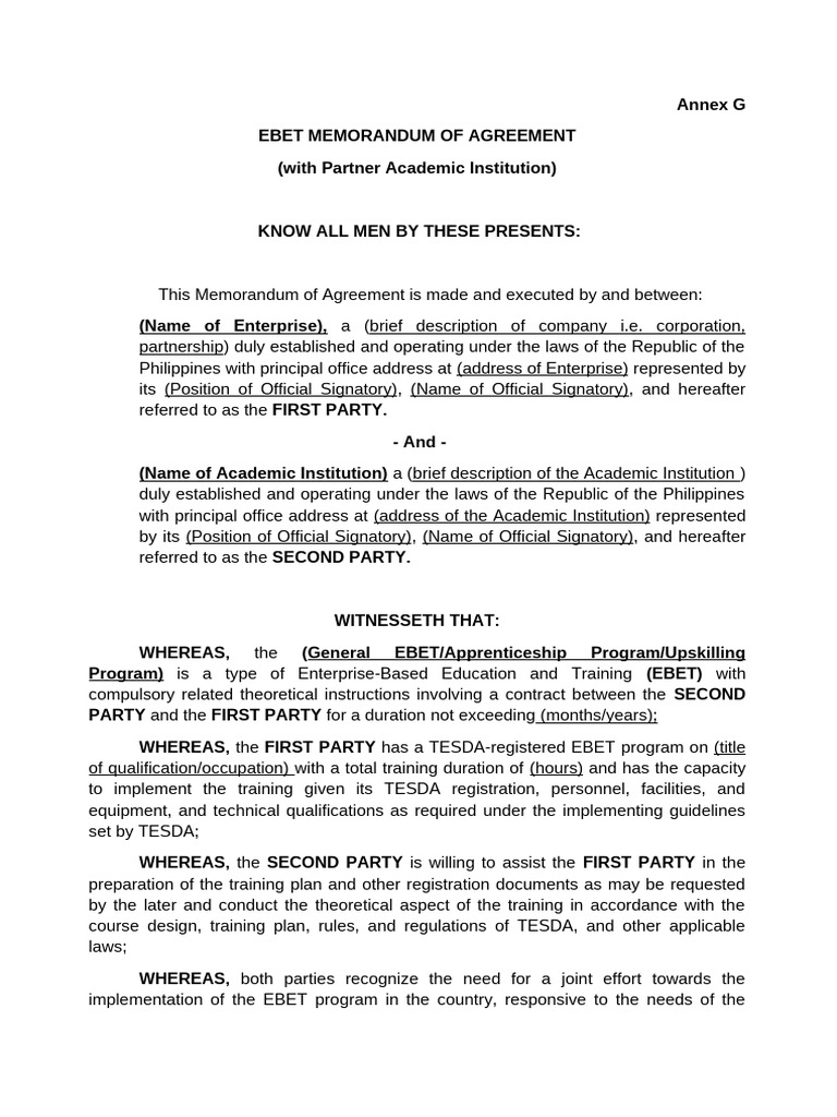 EBET Memorandum of Agreement Template | PDF | Justice | Crime & Violence