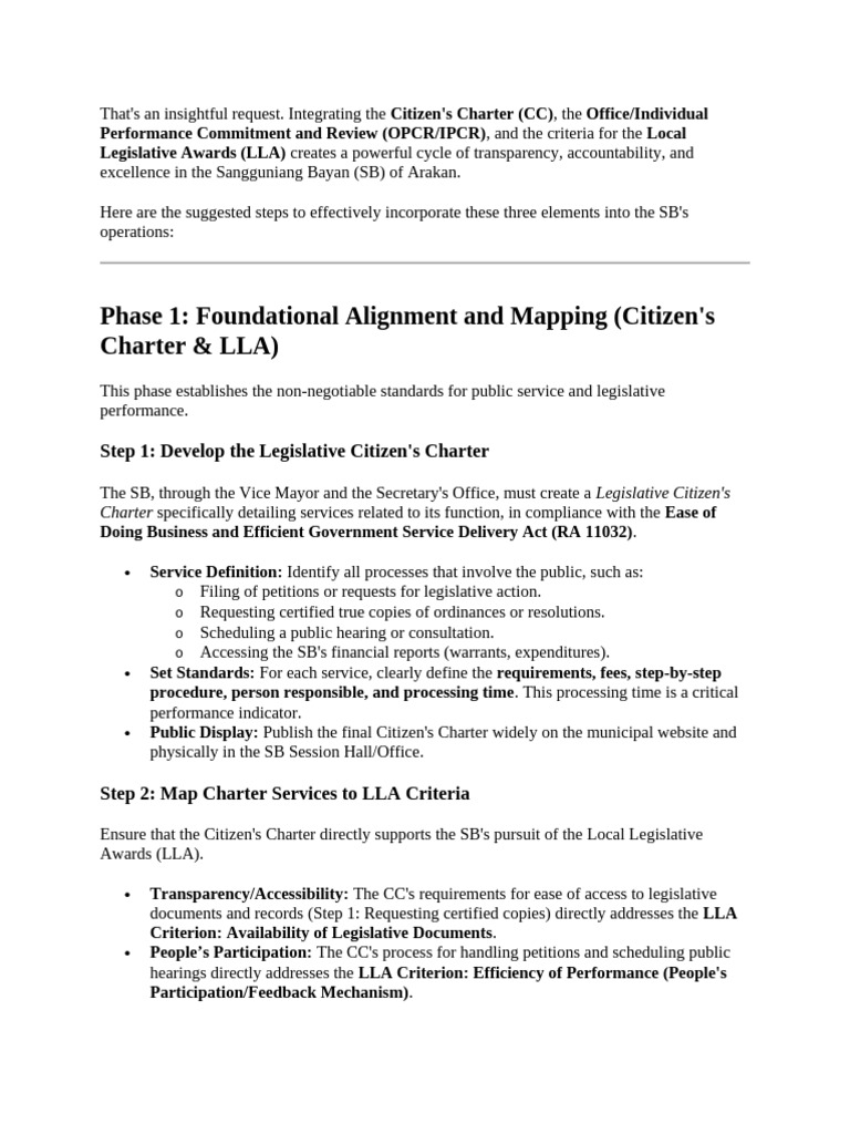 Citizens Charter OPCR IPCR LLA Integration | PDF | Business