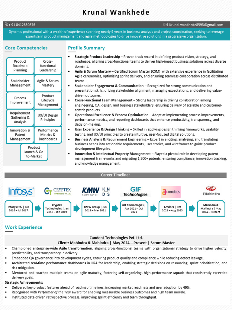 Krunal Wankhede CV 2025 | PDF | Agile Software Development | Scrum (Software Development)