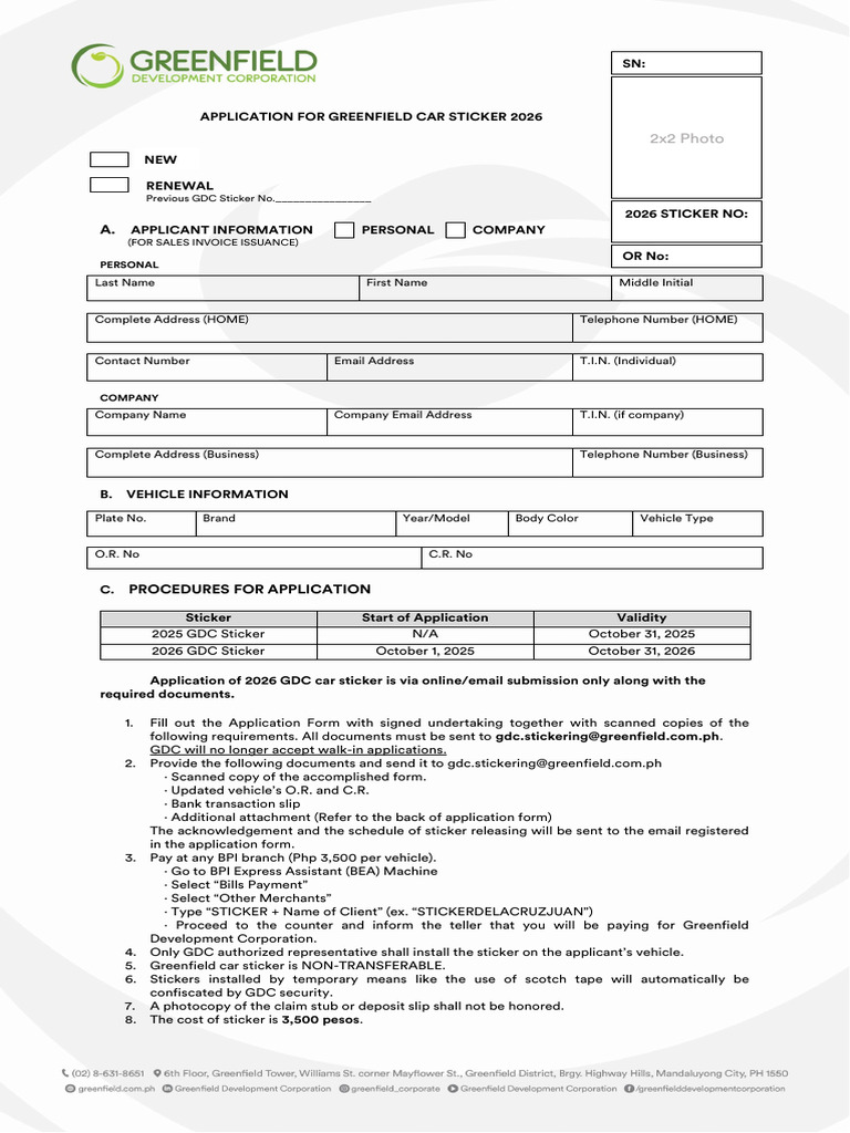 Sticker Application Form 2026 | PDF | Identity Document