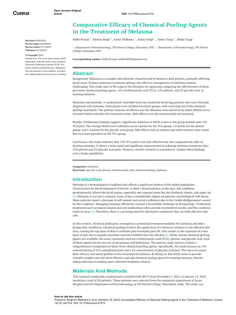 Comparative Efficacy of Chemical Peeling Agents in | PDF | Medical ...