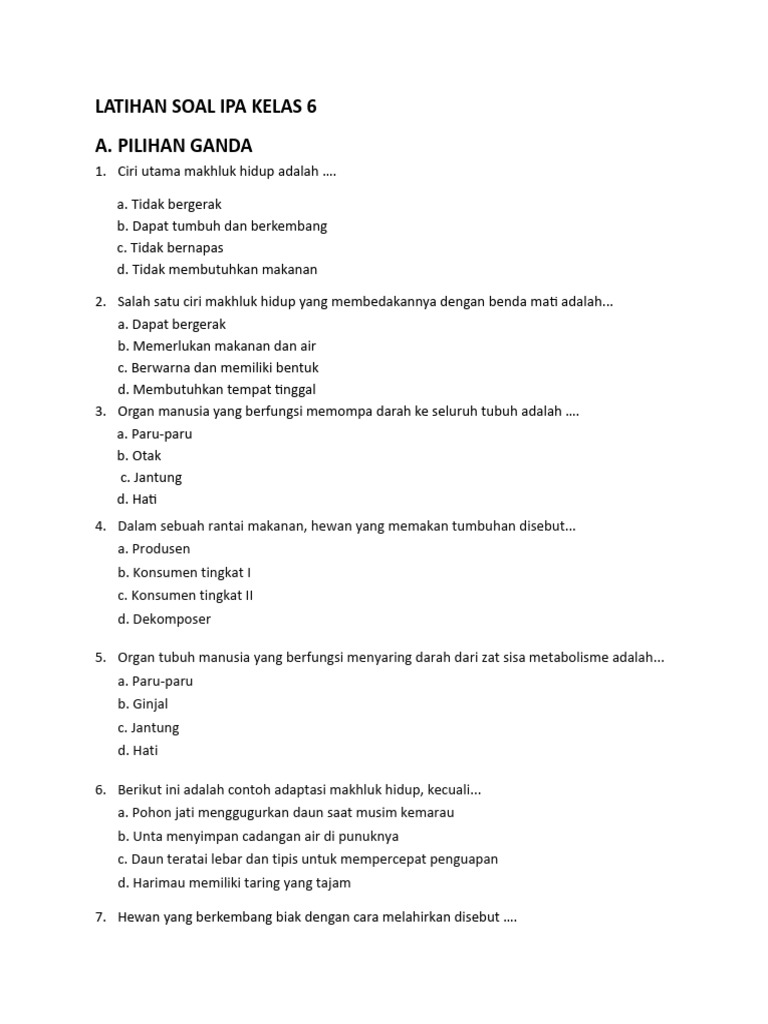 Latihan Soal Ipa Kelas 6 Olym | PDF