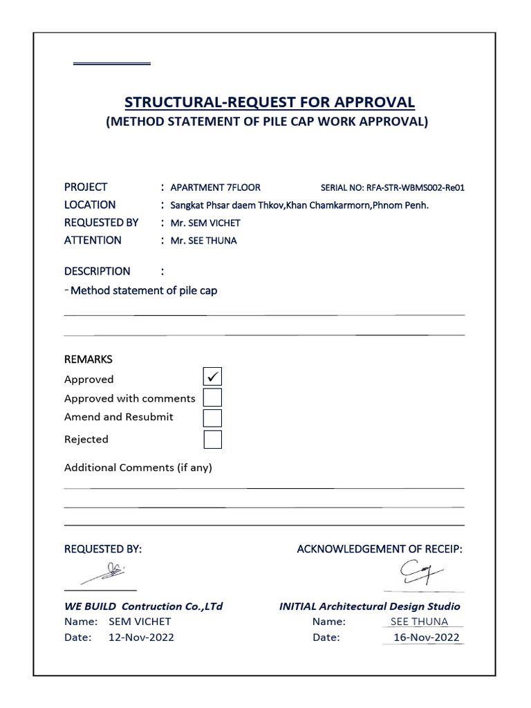Rfa-str-wbms002-Method Statement of Pile Cap Workapproved | PDF ...