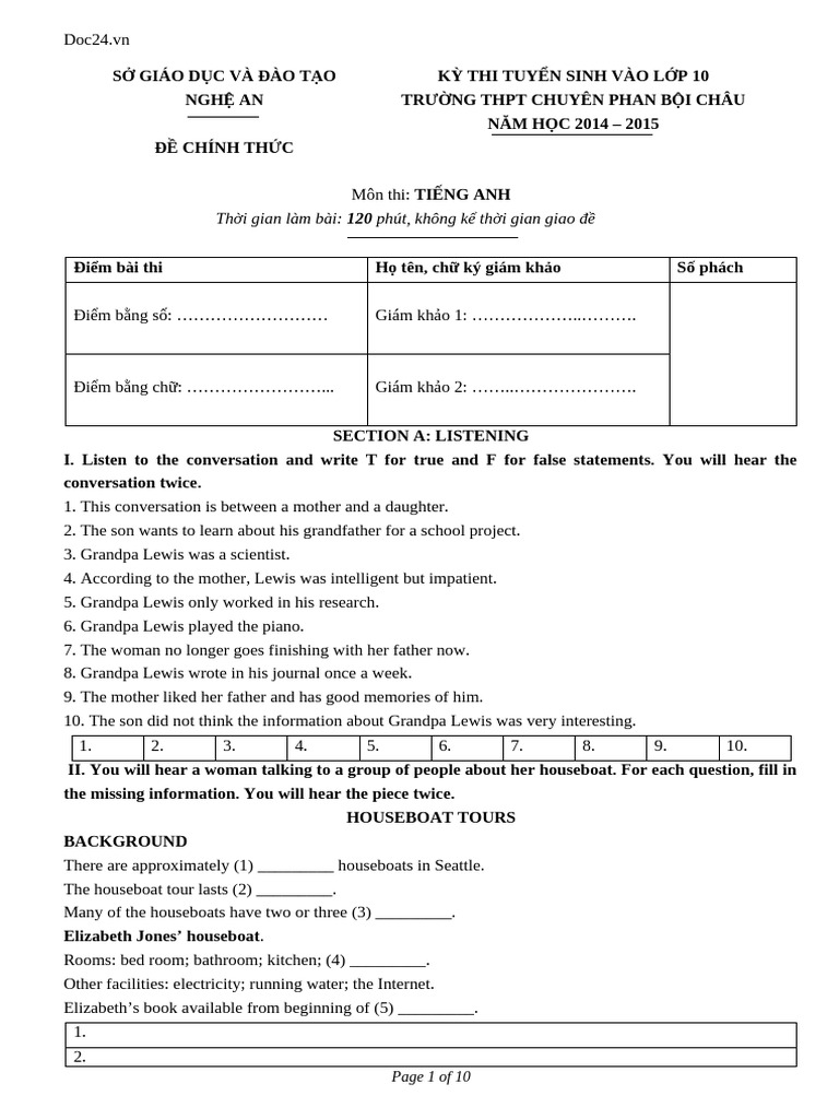 [Lib24.Vn] de Thi Tuyen Sinh Vao Lop 10 Mon Tieng Anh Nam Hoc 2014 2015 Truong Thpt Chuyen Phan ...