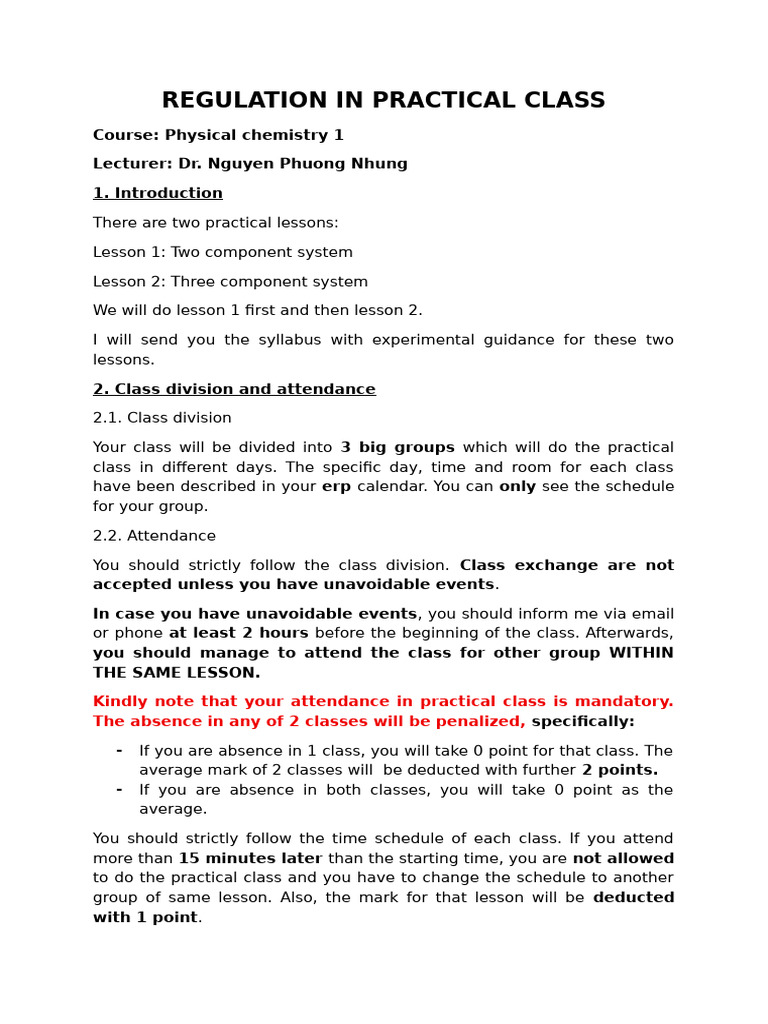 Regulation in Practical Class | PDF