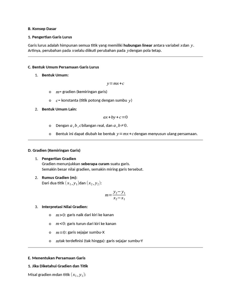 Materi Les Persamaan Garis Lurus | PDF