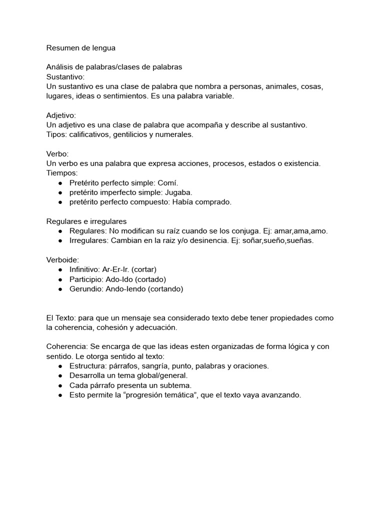 Resumen de Lengua | PDF | Sustantivo | Tipología Lingüística