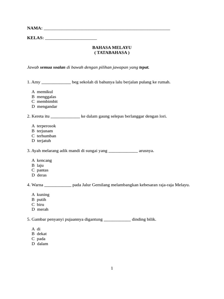 Latihan Tingkatan 1 (Objektif) | PDF