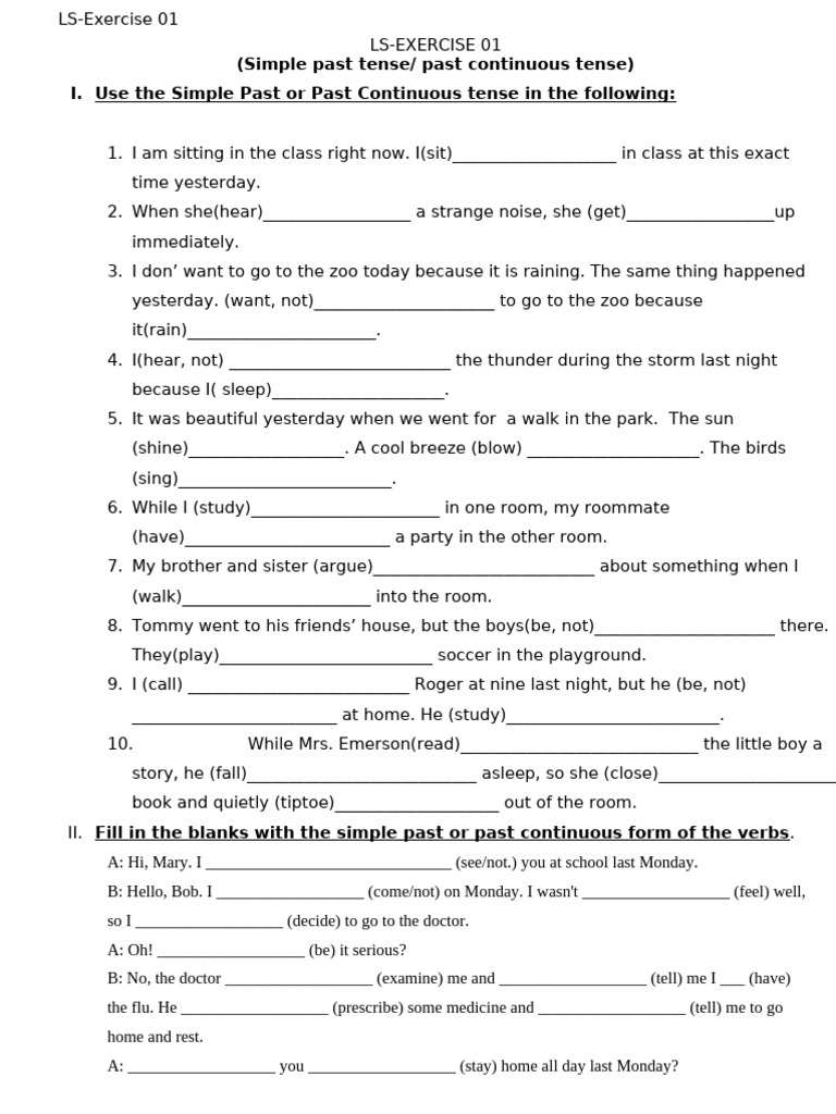 LS - Ex01 (Past Simple Continuous) | PDF
