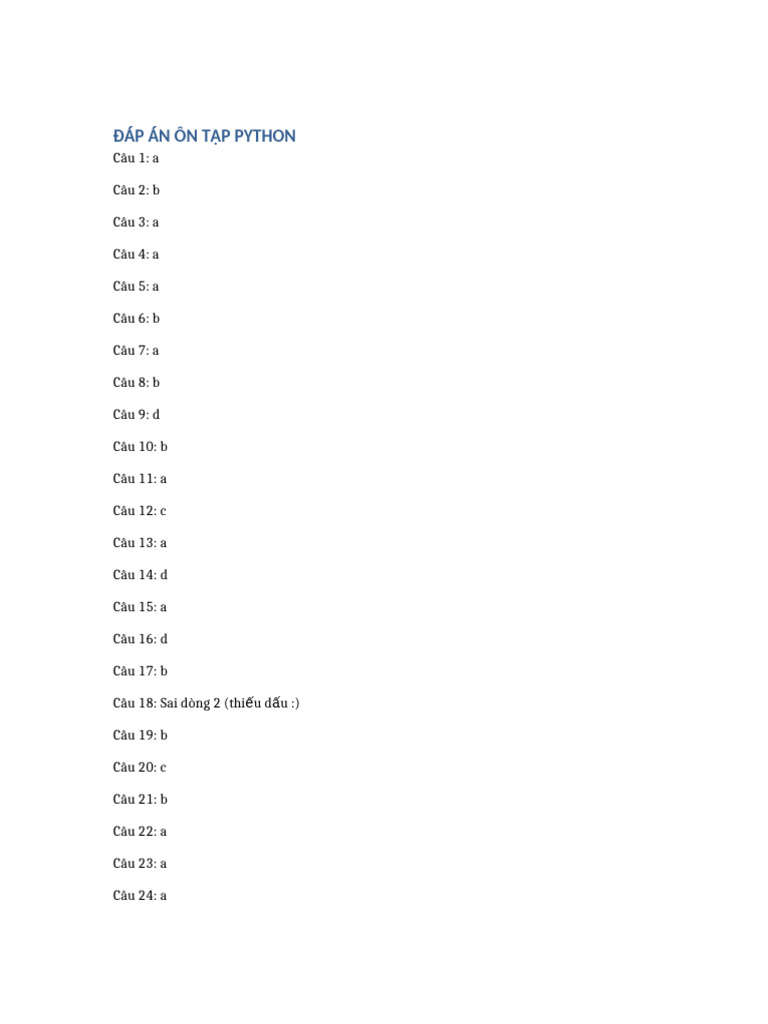 Dap An On Tap Python | PDF