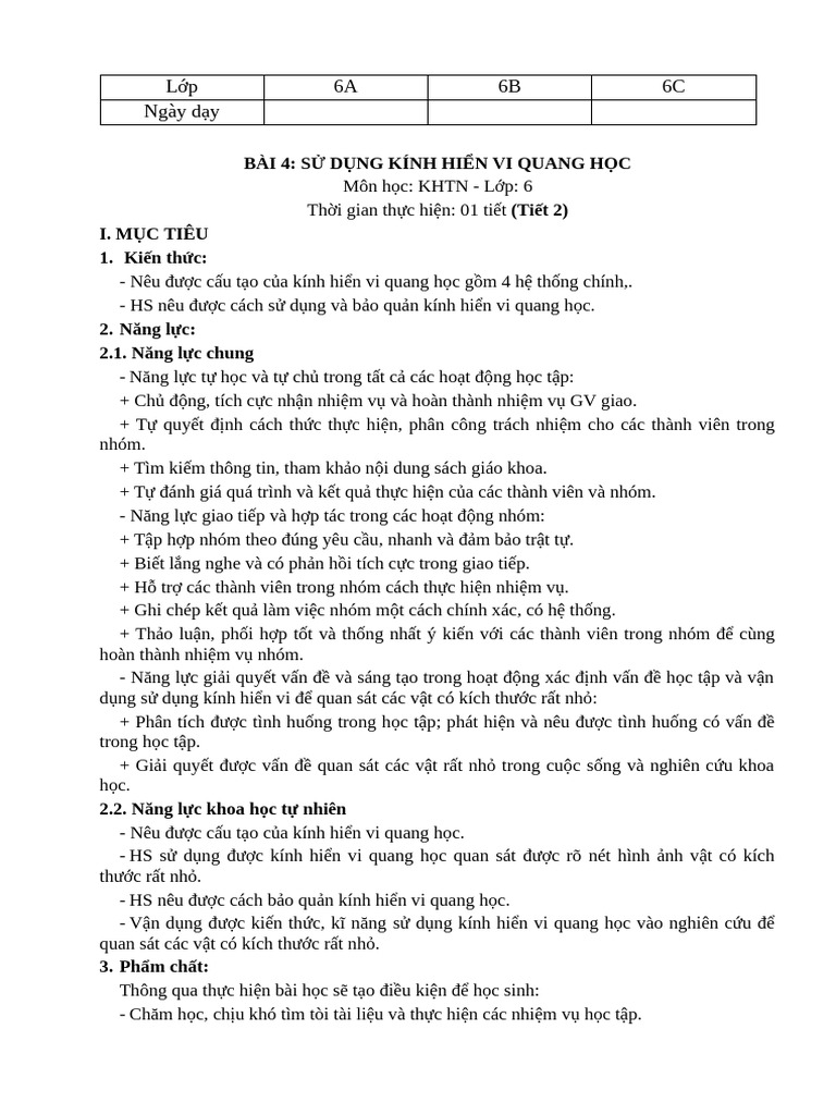 Tiết 2 - Bài 4 - Kính Hiển Vi. Mới | PDF