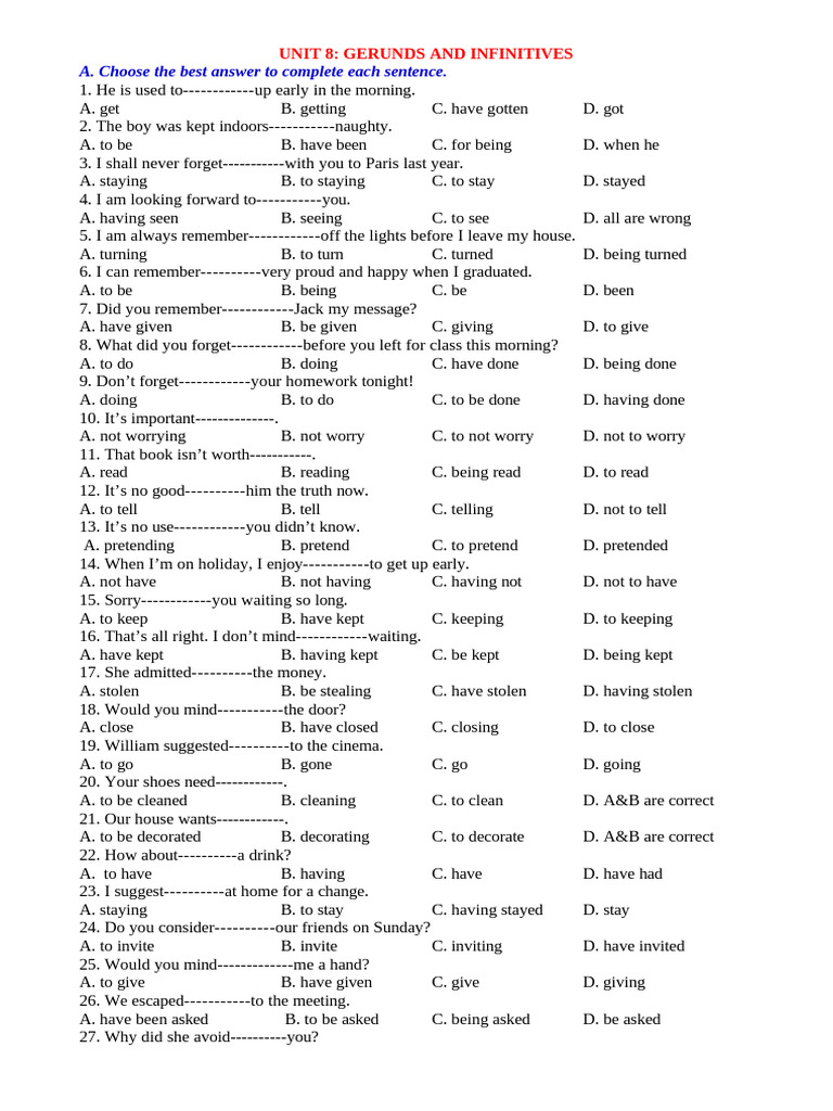Gerunds and Infinitives Ques | PDF