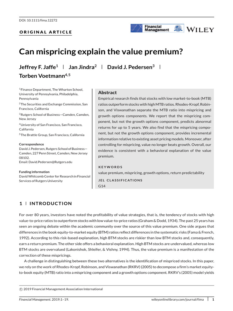 Can mispricing explain the value premium | PDF | Capital Asset Pricing ...