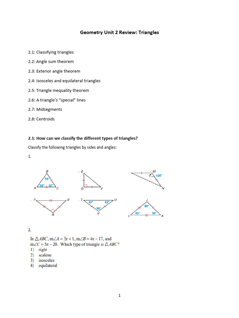 Geometry Unit 2 Review Sheet (2021-2022) | PDF | Triangle | Geometry