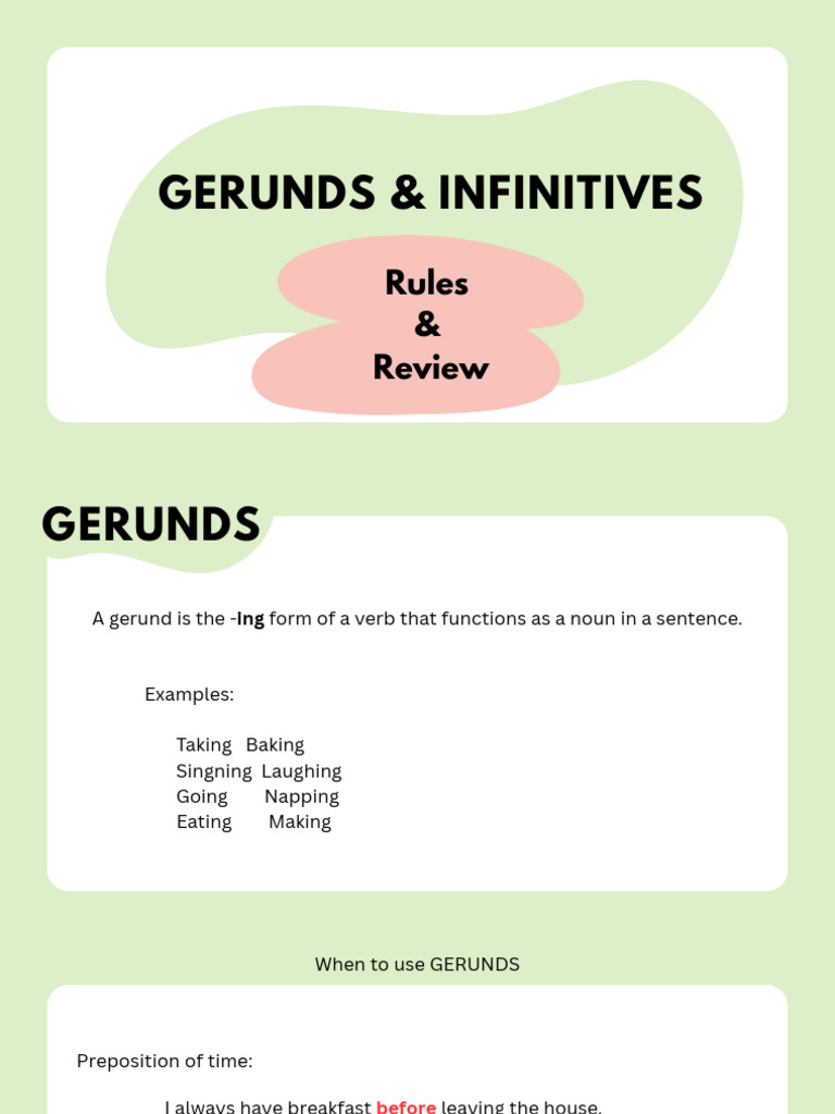 Gerunds & Infinitives Grammar Presentation | PDF | Verb | Adjective