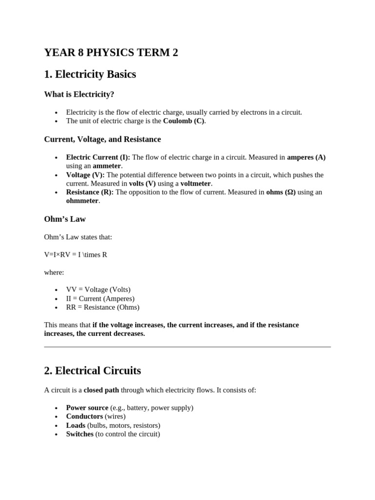 Year 8 Physics Term 2 | PDF | Series And Parallel Circuits | Voltage