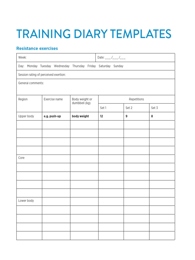 CSIRO Low-Carb Diet - Training Diary Templates | PDF