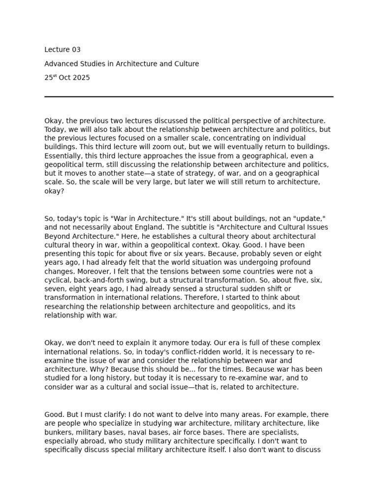 Lecture 03 Advanced Studies in Architecture and Culture | PDF ...